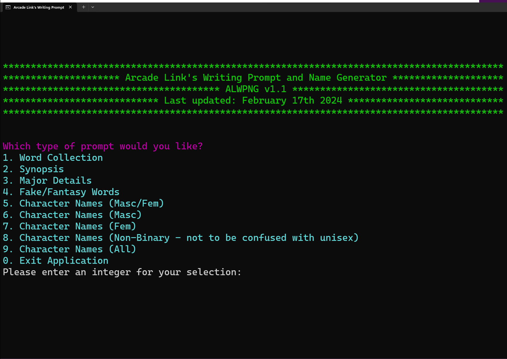 Writing Prompt & Name Generator by Arcade Link Interactive