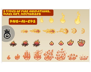 5 TYPES OF FIRE ANIMATIONS, PIXEL ART, VECTORIZED by Oliver Design Arts