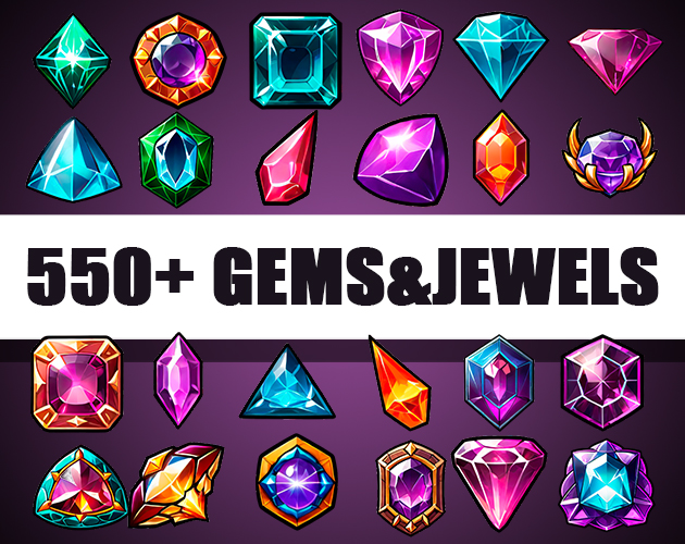 Pack 21 - Gems-&-Jewels - 550 Sprites by FortressSide