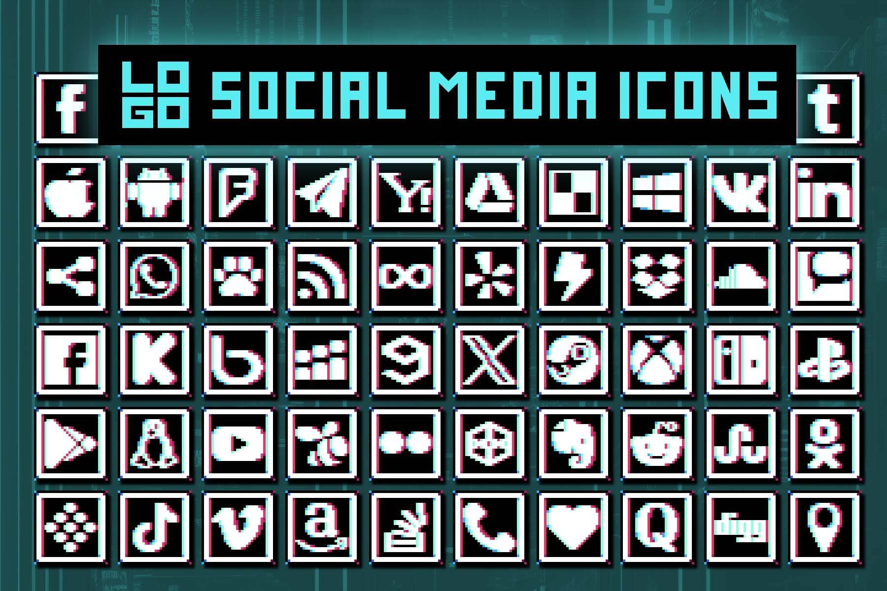 Free Social Media Pixel Icons by Free Game Assets (GUI, Sprite, Tilesets)