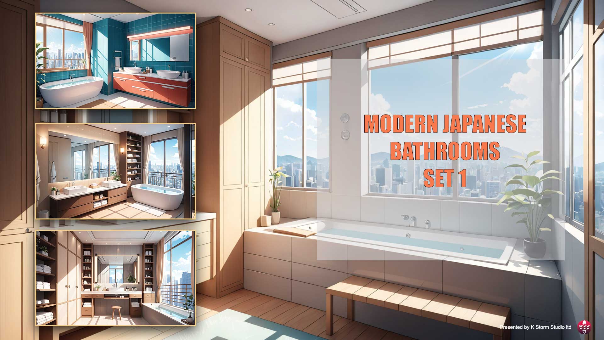 Modern Japanese Bathrooms - Visual novel Backgrounds by K Storm Studio