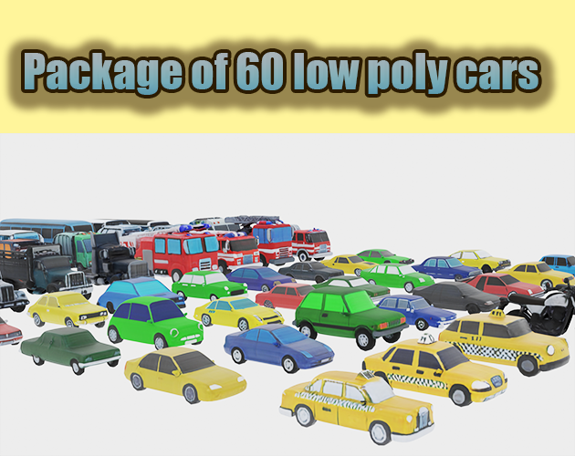 Car 3d model asset pack 60 low poly textured cars by DenysFedorenko