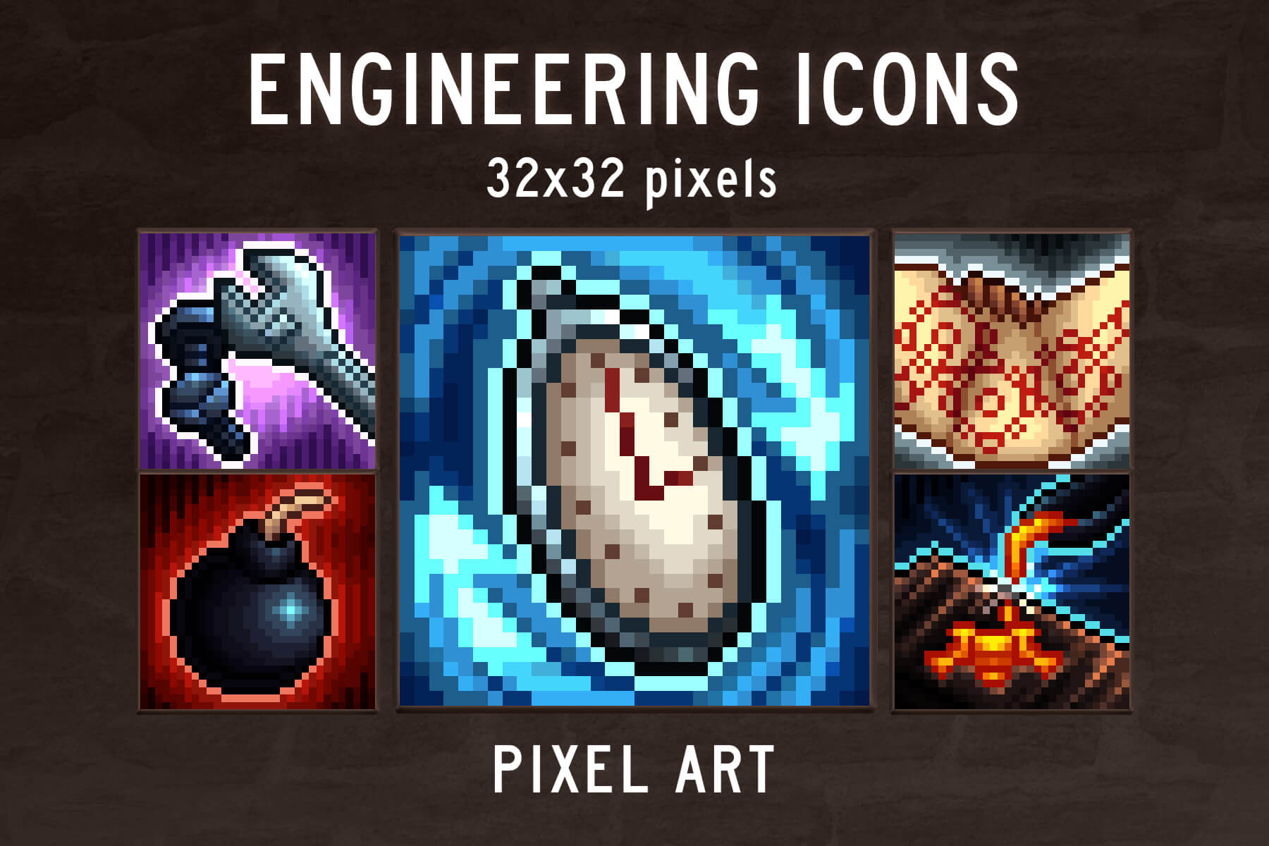 Engineering Icons Pixel 32×32 by Free Game Assets (GUI, Sprite, Tilesets)