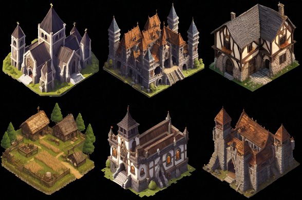 Resources & Buildings Medieval Style 2D isometric 2024 by AleGM2010