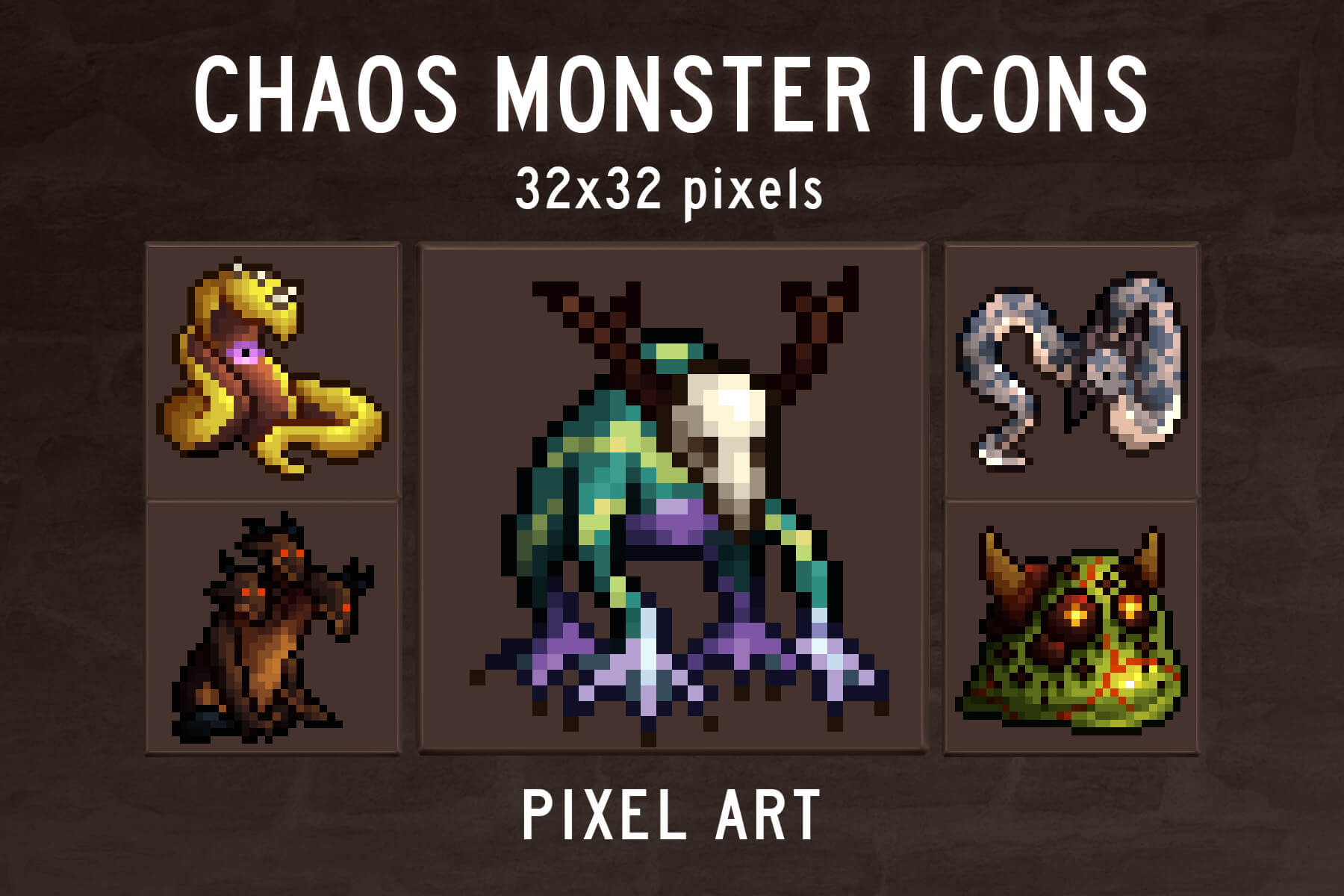 Free Pixlel Monsters 32×32 Icon Pack by Free Game Assets (GUI, Sprite ...