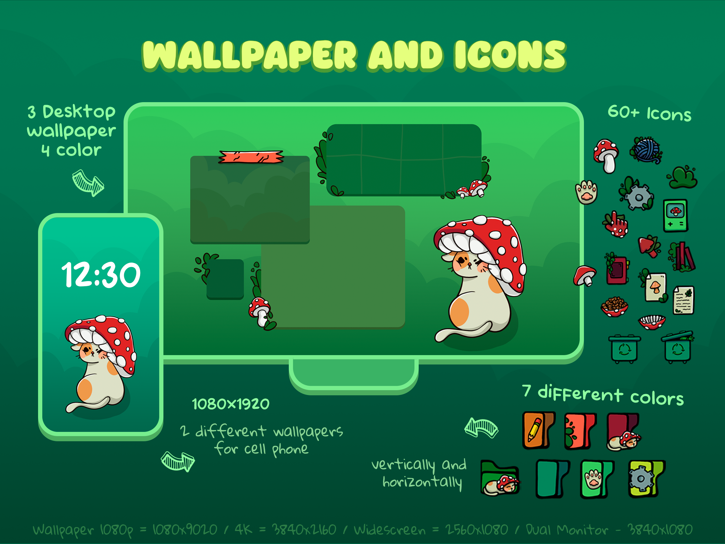 🍄 Meow Meow Mushroom Desktop Wallpaper | Cute Cat Theme | Organizer by ...