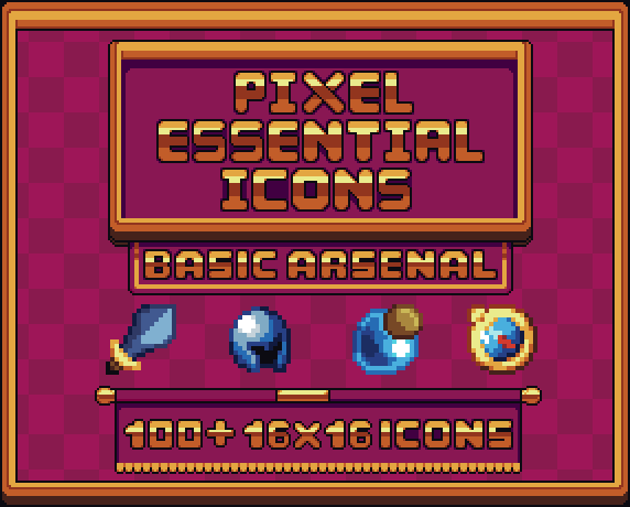 Pixel Essential Icons | Basic Arsenal 16px by Kijosoft