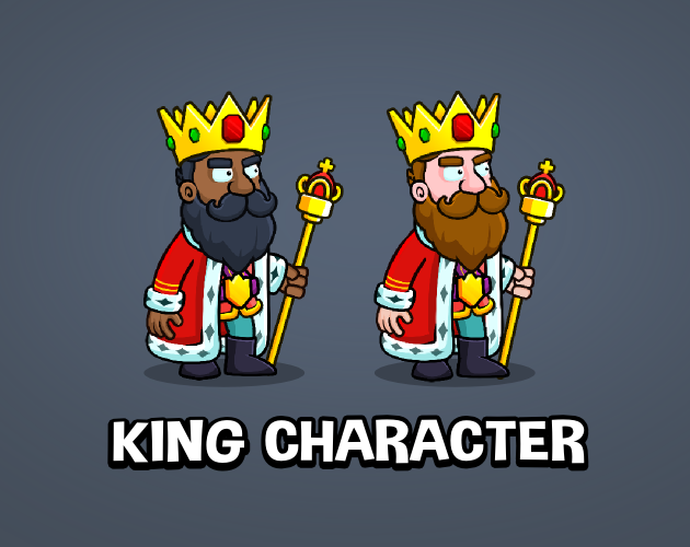Animated king game character by Robert Brooks - gamedeveloperstudio.com