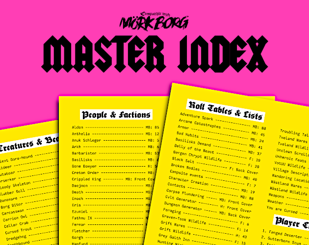 Master Index by El Chupalabras