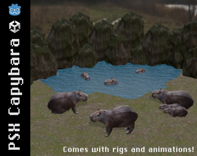 PSX Capybara model with rig and animations by fabiloco