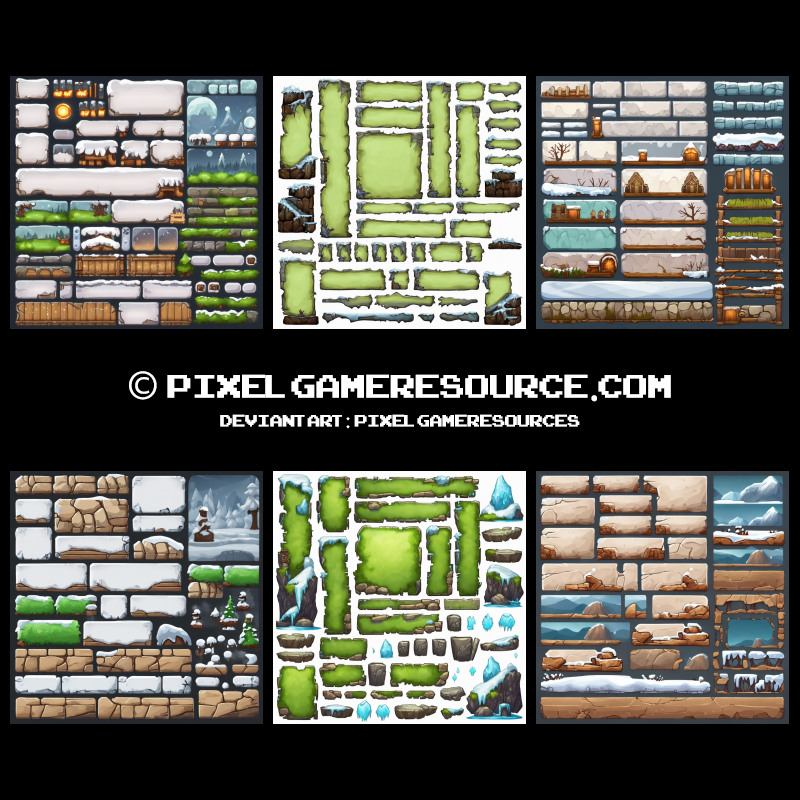 195 Tilemap 2D Video Game Asset - WINTER Biome - Bundle 24 by Pixel ...