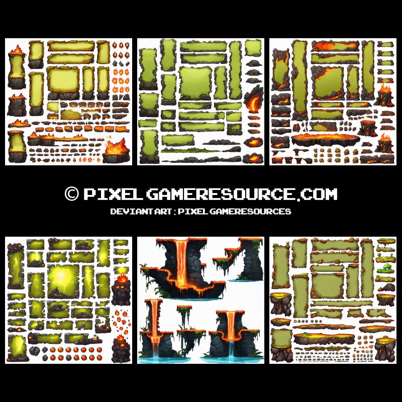 97 Tilemap 2d Video Game Asset Lava Biome Bundle 24 By Pixel Game Resources 