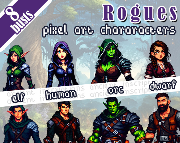 RPG Fantasy Rogues // Pixel Art Character Busts by ancient-inscriptions
