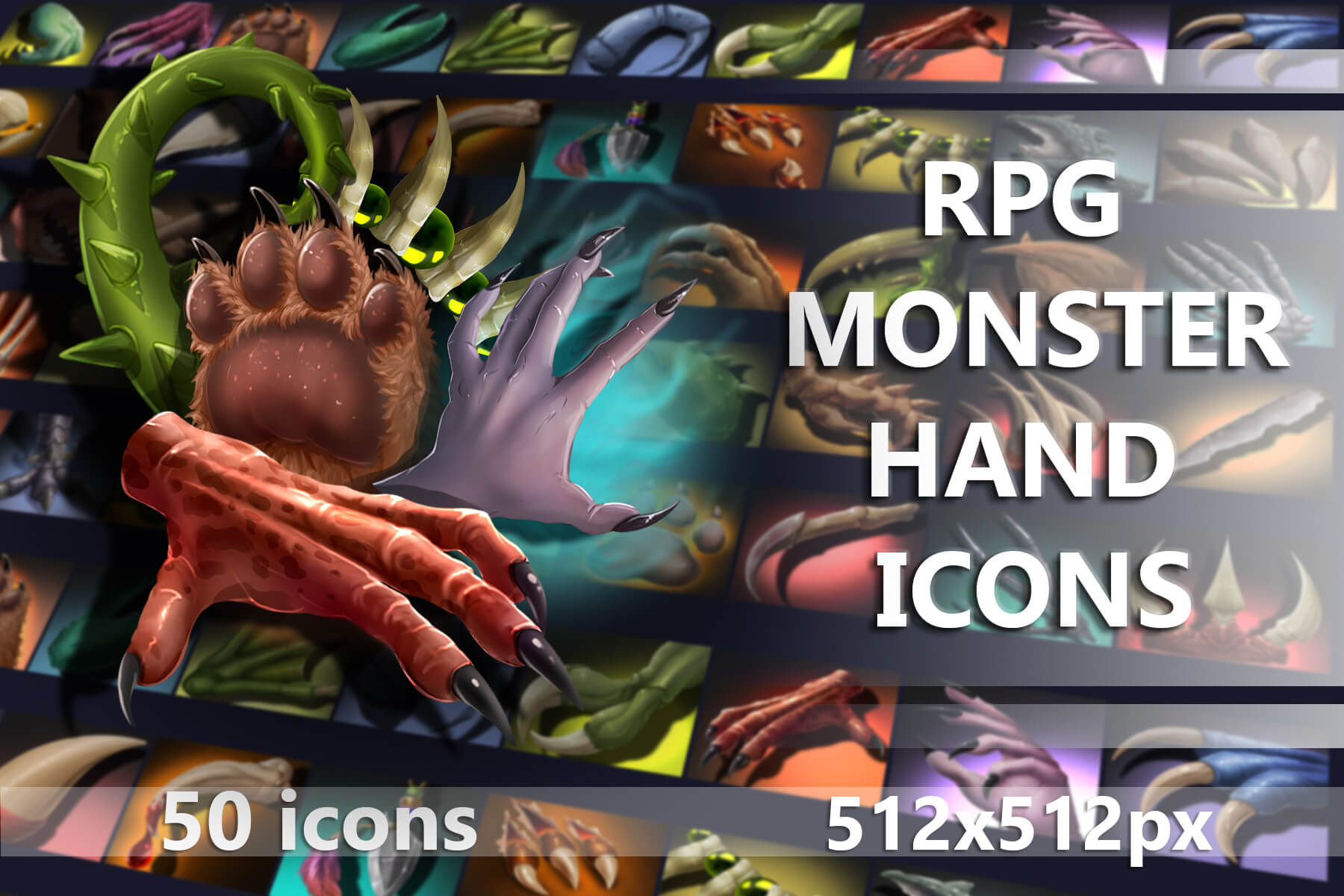 Monster Hand Game RPG Icons by Free Game Assets (GUI, Sprite, Tilesets)