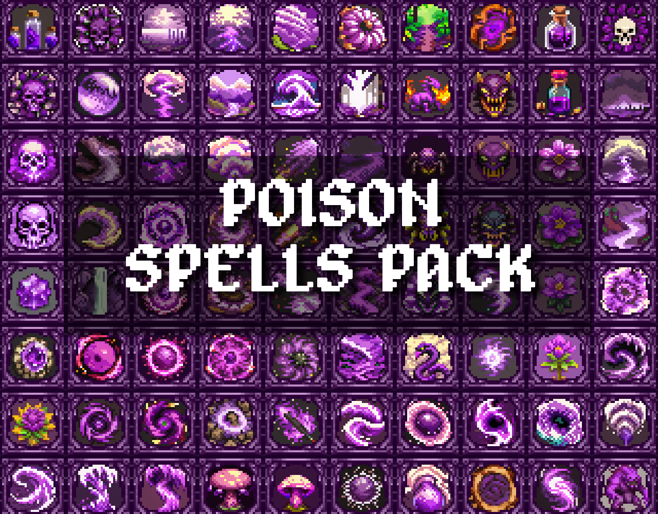 81+ Ultimate Poison Spells Pixel Art Pack - RPG Fantasy Buffs & Ability ...