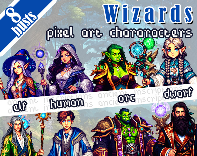 RPG Fantasy Wizards // Pixel Art Character Busts by ancient-inscriptions