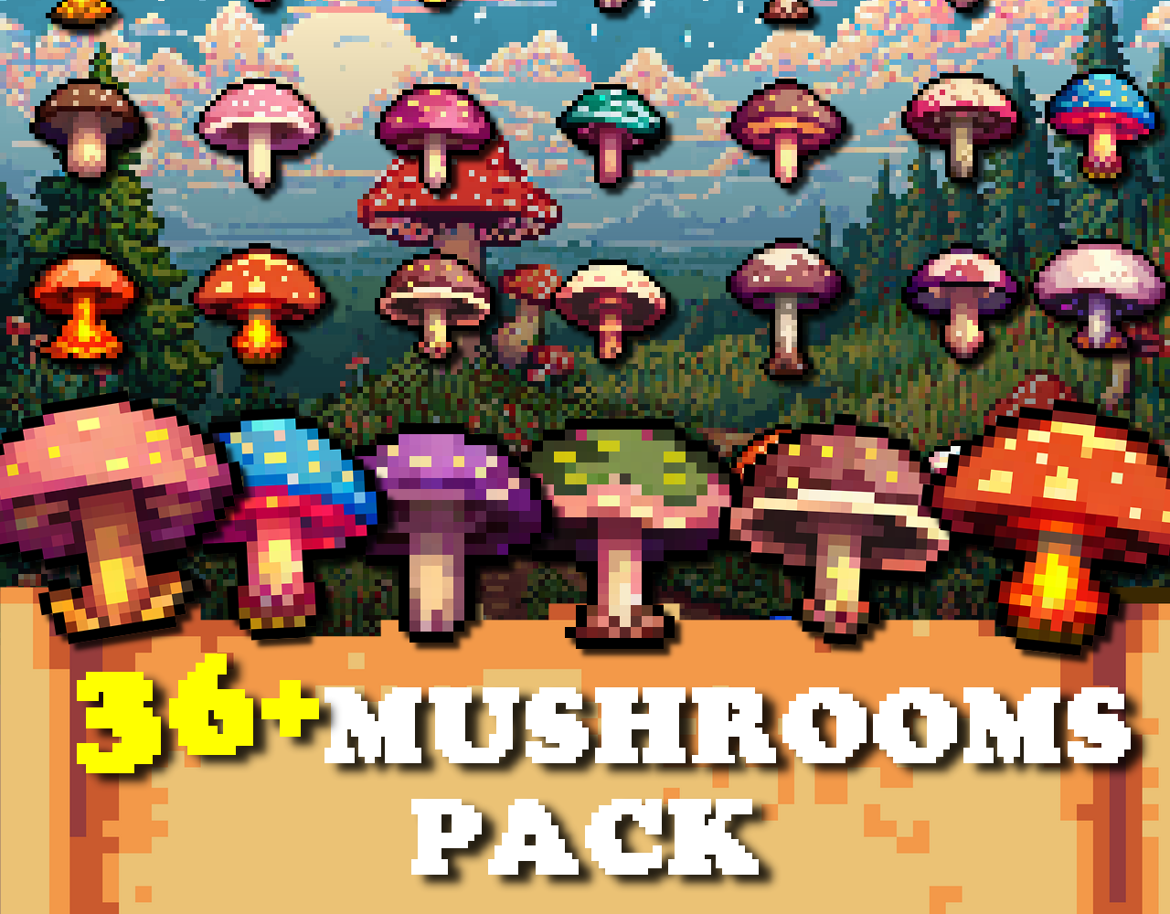36 Mushrooms Asset - Pixelart / Pixel Art sprite collectible Pack RPG ...