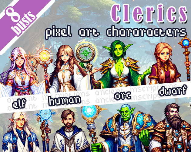 RPG Fantasy Clerics // Pixel Art Character Busts by ancient-inscriptions