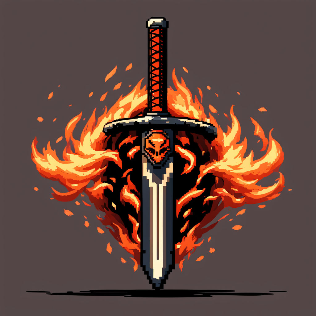 pixel art 2d model with katana and fire element and soul by limitation