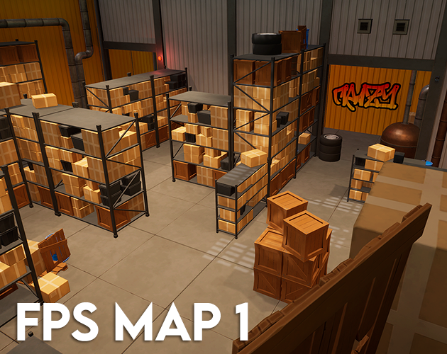 Stylized Low Poly FPS Map 1 - Warehouse by JustCreate3D