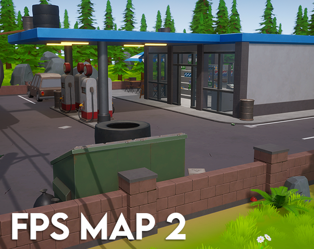 Stylized Low Poly FPS Map 2 - Gas Station by JustCreate3D