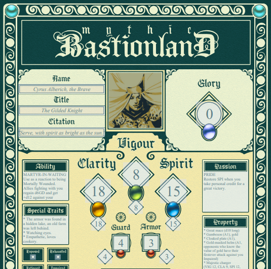 Printer Friendly Version Uploaded - Mythic Bastionland Character Sheet - Fillable PDF by Green ...