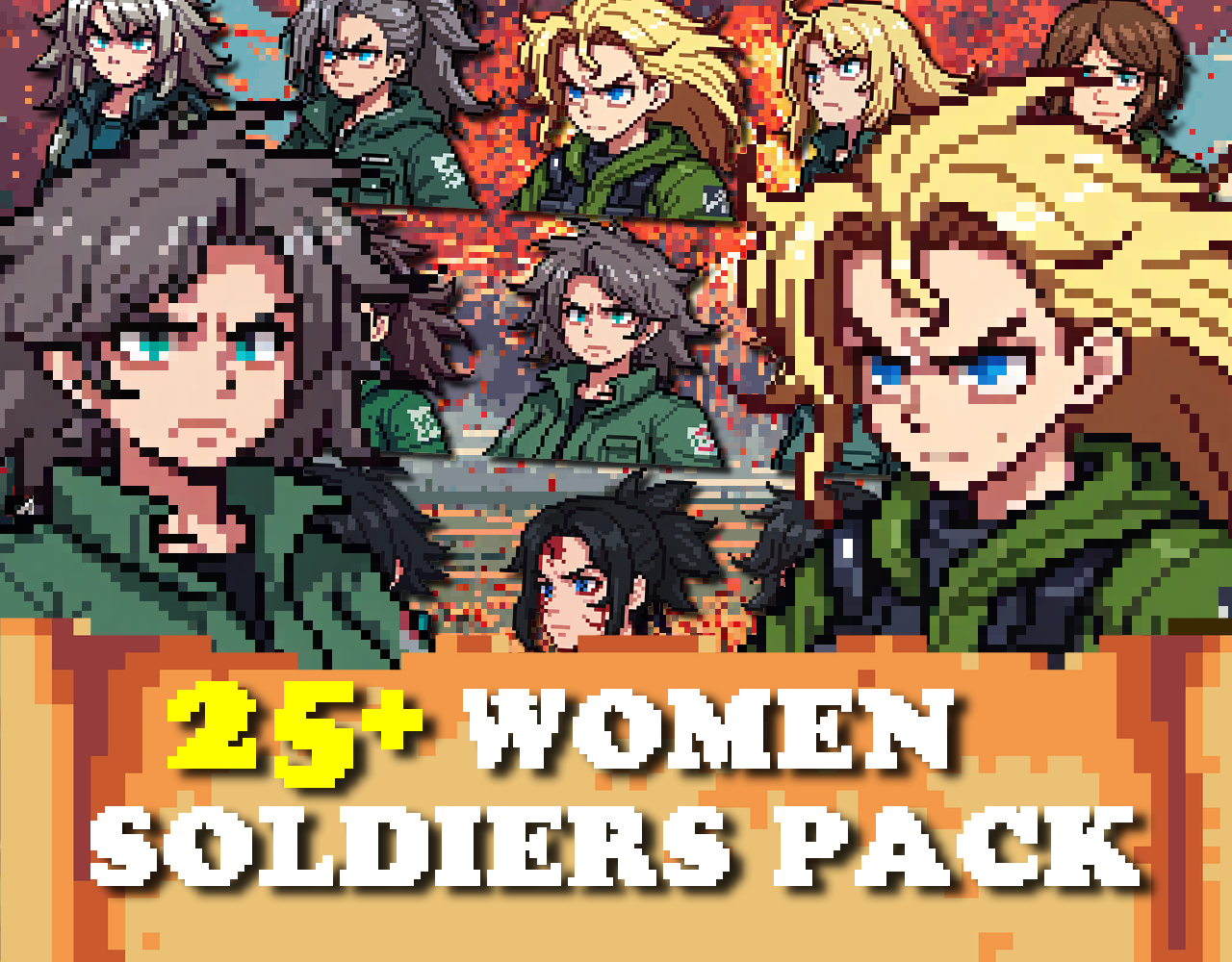 Women Soldier Portrait Pack Asset - Pixelart / Pixel Art sprite Bust ...