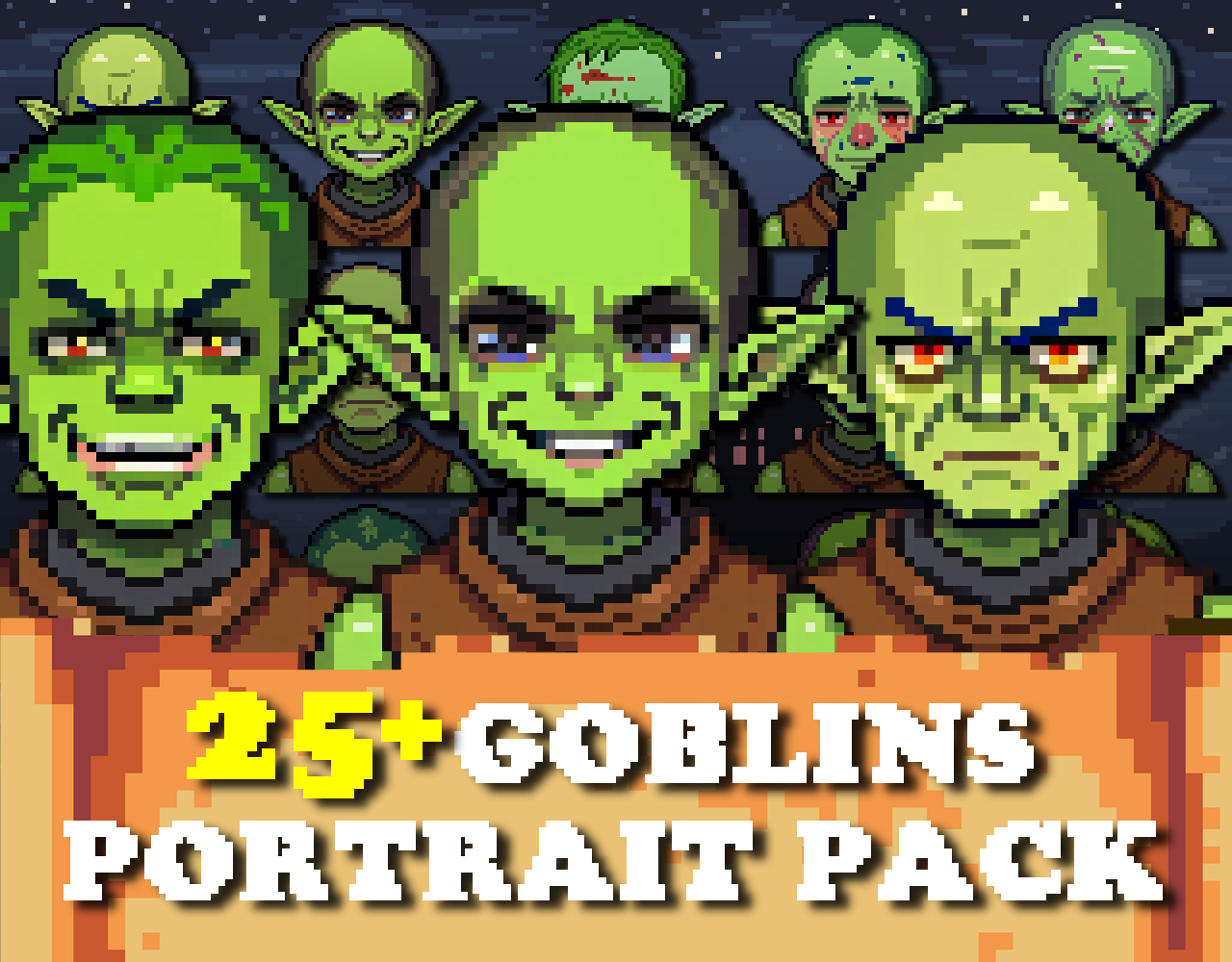 Goblins Portrait Pack Asset - Pixelart / Pixel Art sprite Bust Trolls RPG Visual Novel Halloween ...