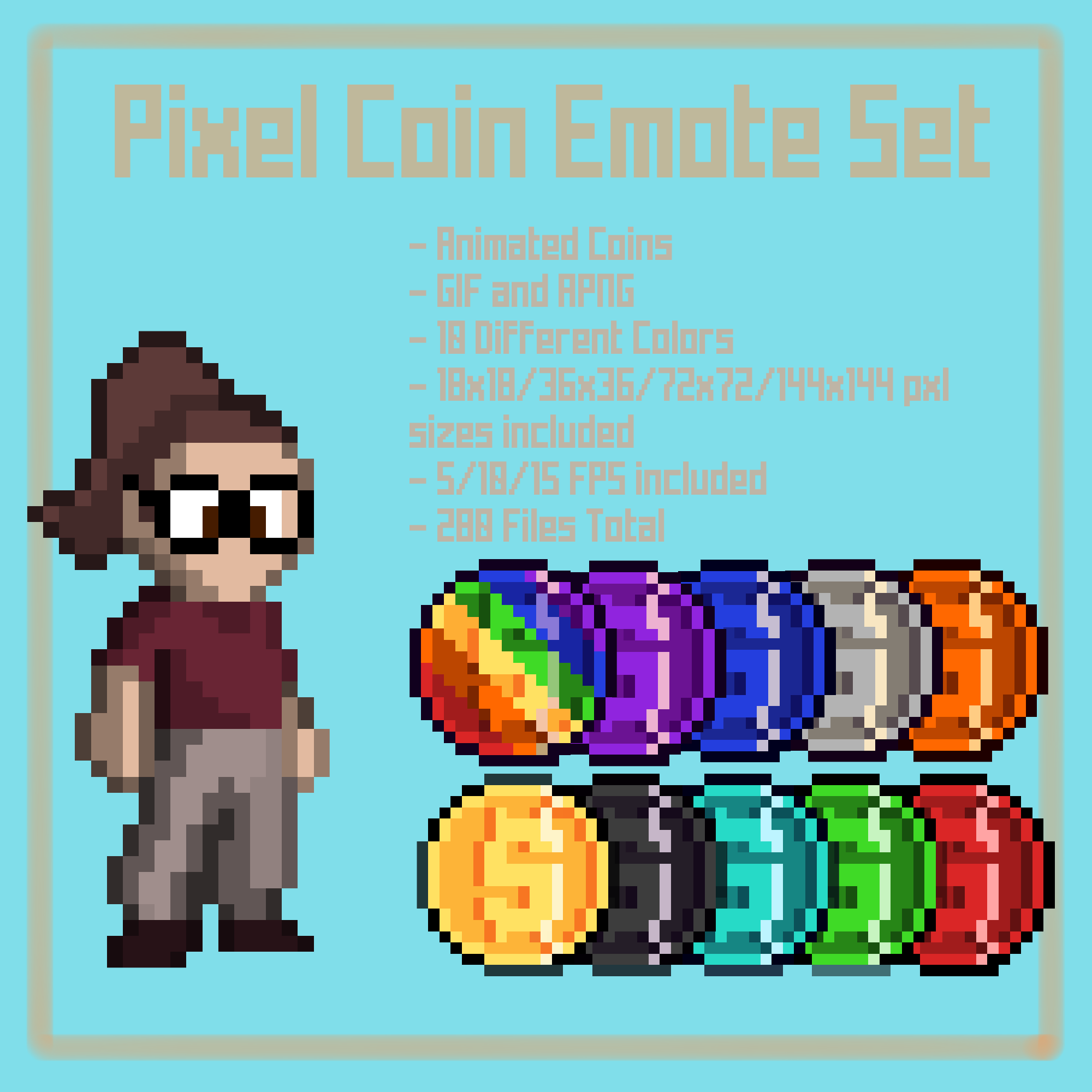 Animated Pixel Coins in 10 different colors by PixlPete