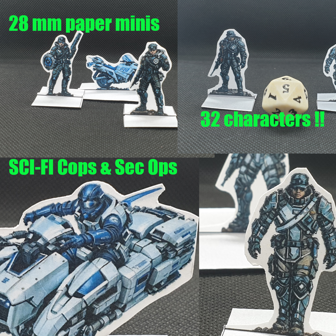 Paper Minis: Scifi Streecops & Security 28mm by GunInMouthBlues
