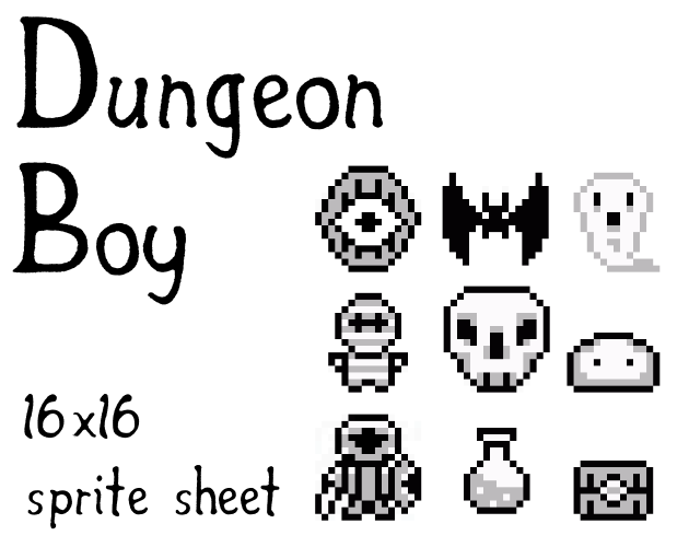 Dungeon Character Sprite Sheet - 16x16 Gameboy Retro by Leipea