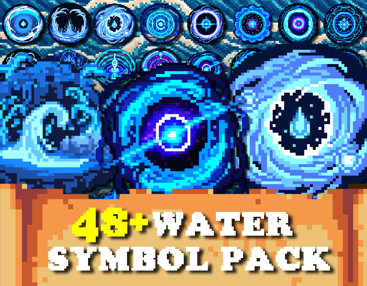 48 + Water Symbol - Pixelart / Pixel Art sprite Water Spells Pack RPG ...