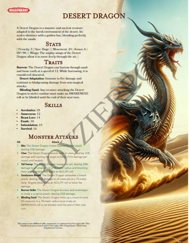 Desert Dragon for Dragonbane & Foundry VTT by BoyzieRpg