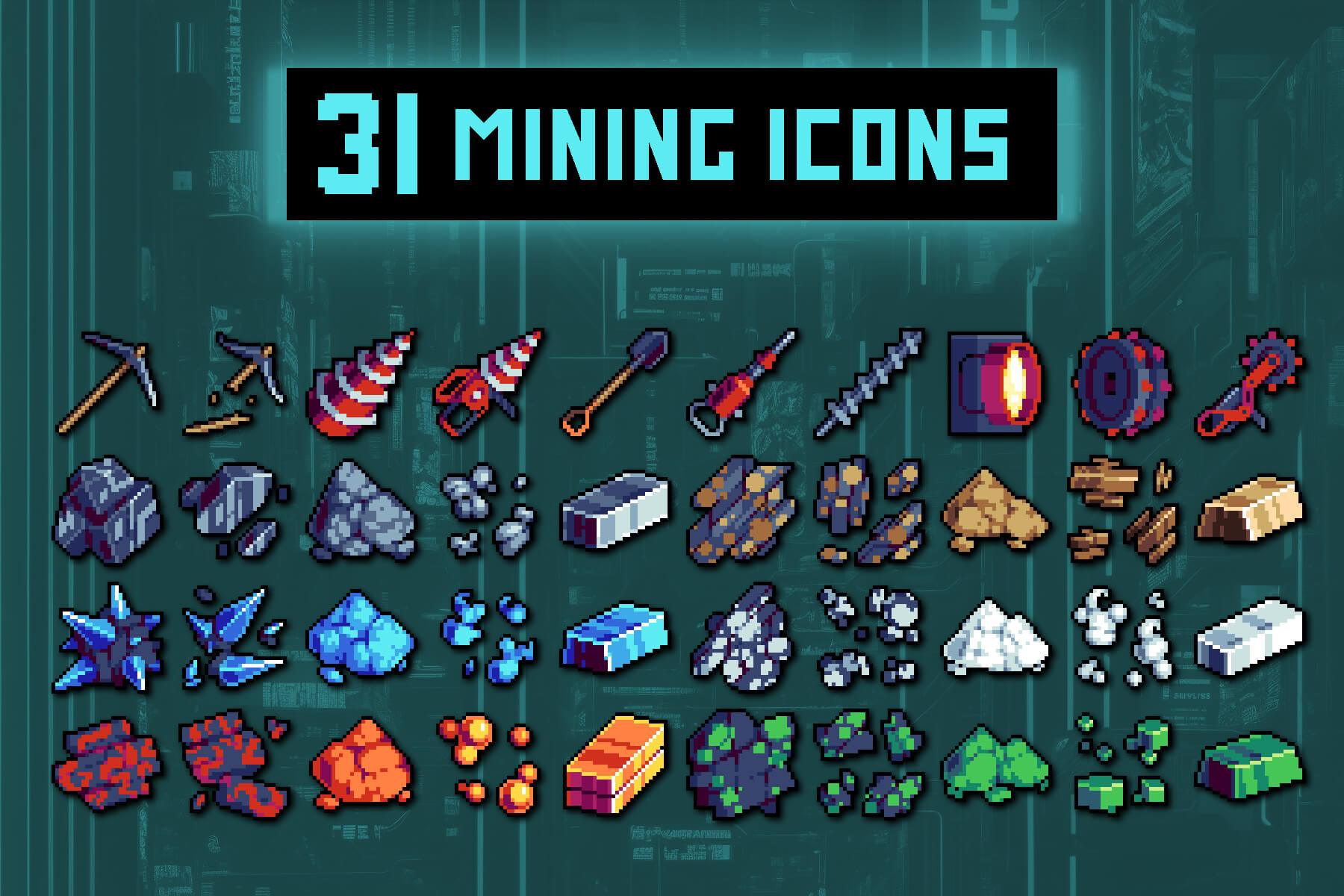 Free Mining Pixel Icons by Free Game Assets (GUI, Sprite, Tilesets)