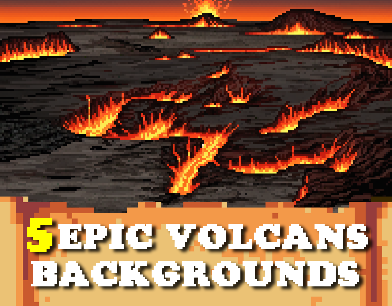4 beautiful Volcan Lava Backgrounds Assets - Pixelart / Pixel Art ...