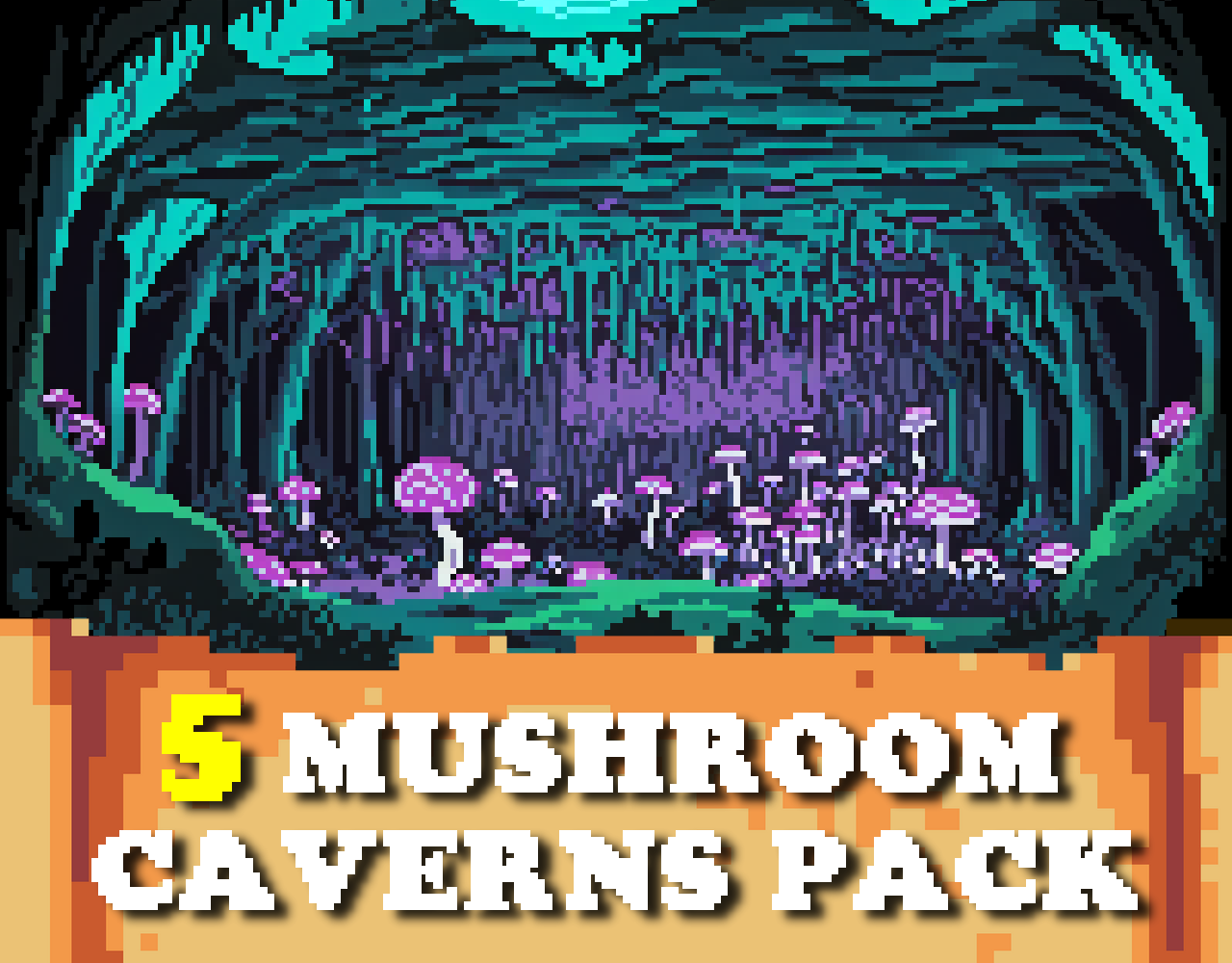 5 beautiful Mushroom Caverns Backgrounds Assets - Pixelart / Pixel Art ...