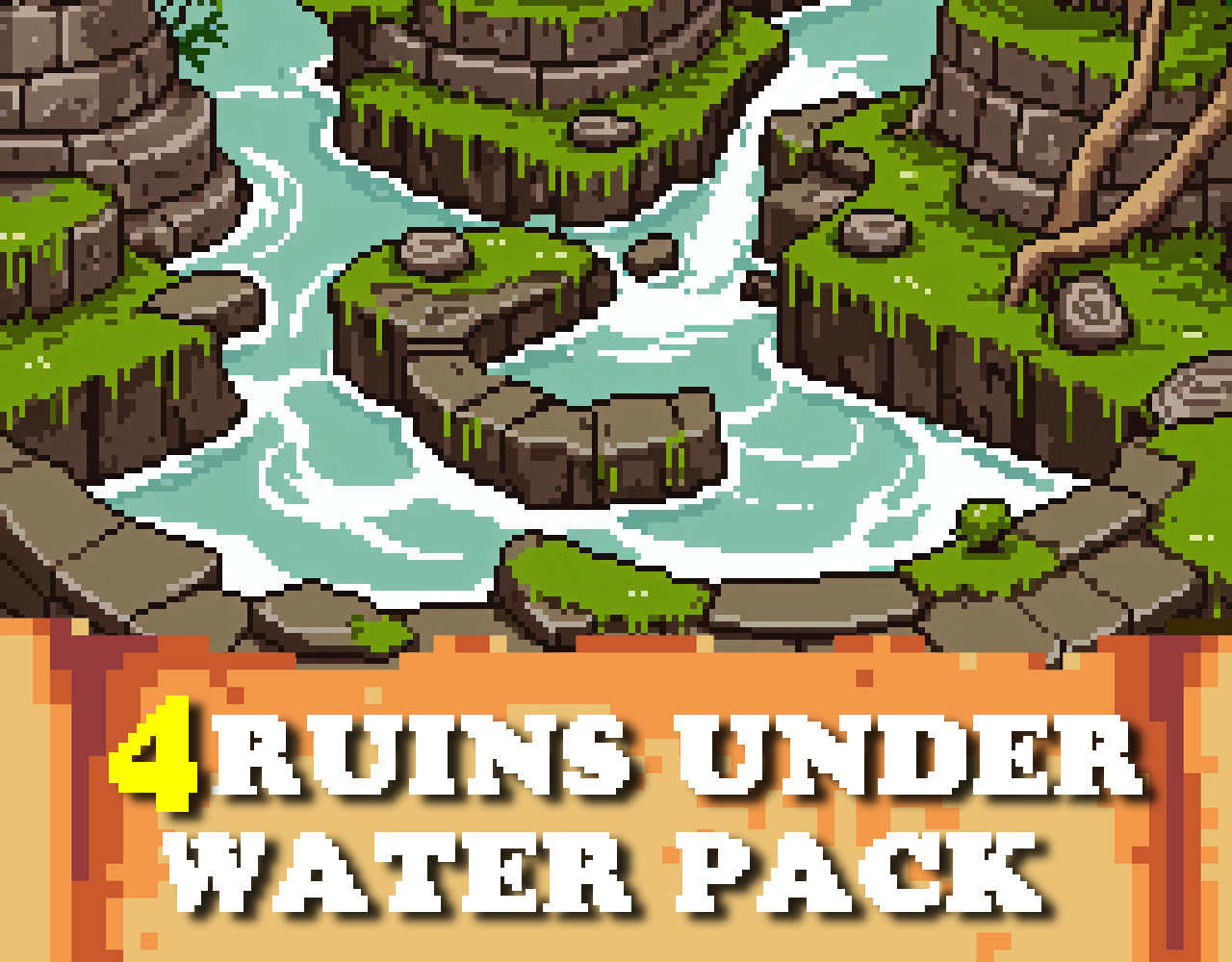 4 Beautiful Ruins under Water Backgrounds Assets - Pixelart / Pixel Art ...