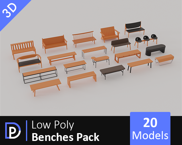 Low Poly Benches Pack by PolyPlix