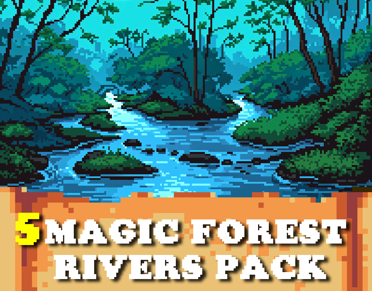 4 Beautiful Magic Forest Rivers Backgrounds Assets - Pixelart / Pixel ...