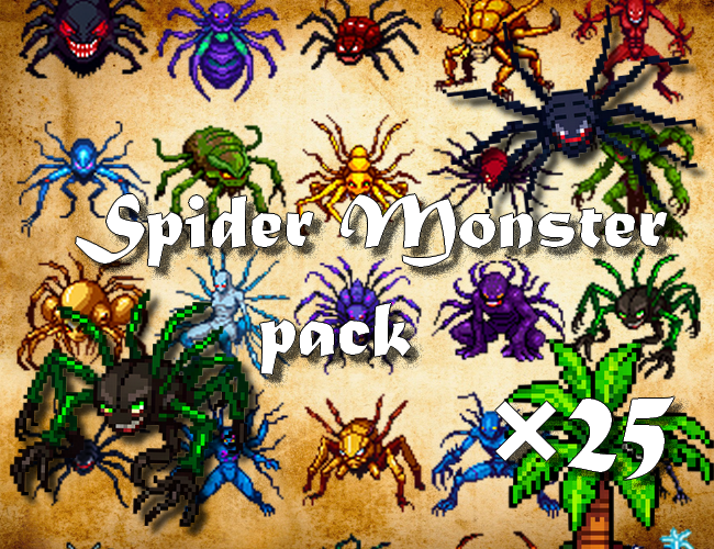 25 Spider Monsters --- Pixel Art Spider Monster Pack by PixiePirat