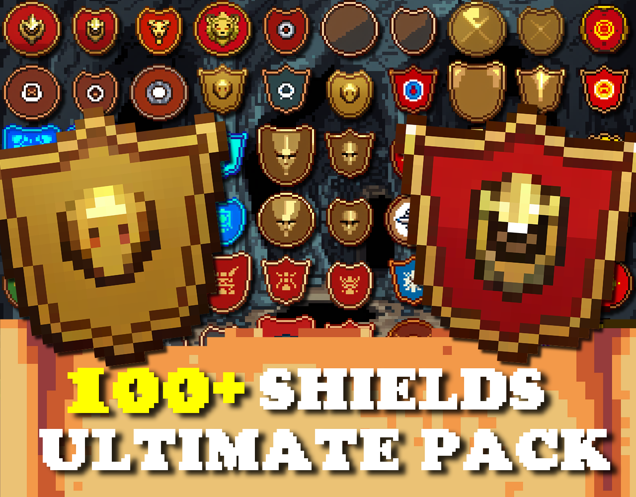 Ultimate 100 Fantasy Shields Assets - Pixelart / Pixel Art sprite ...
