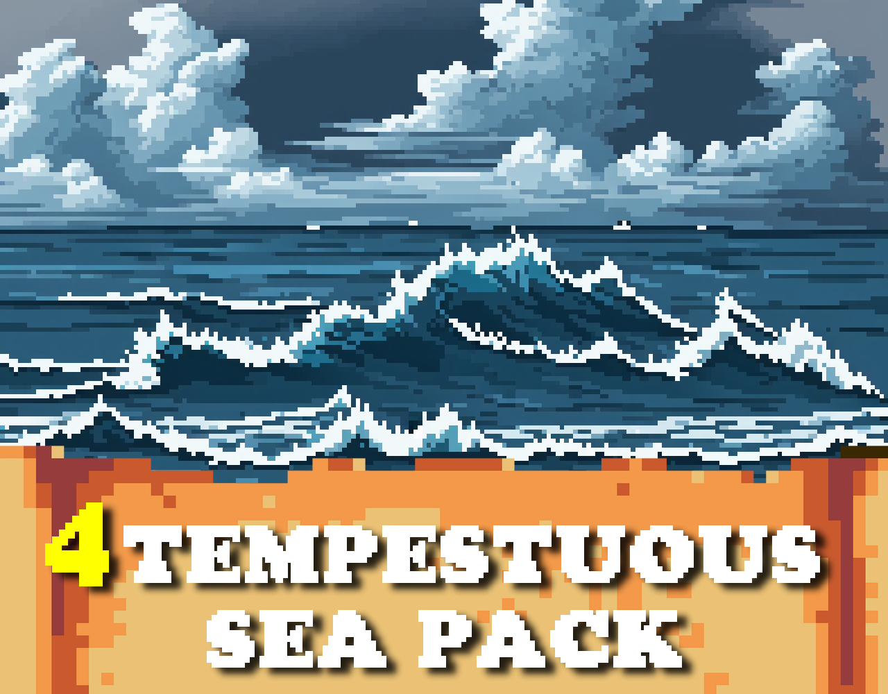 4 beautiful Tempestuous Sea Backgrounds Assets - Pixelart / Pixel Art ...