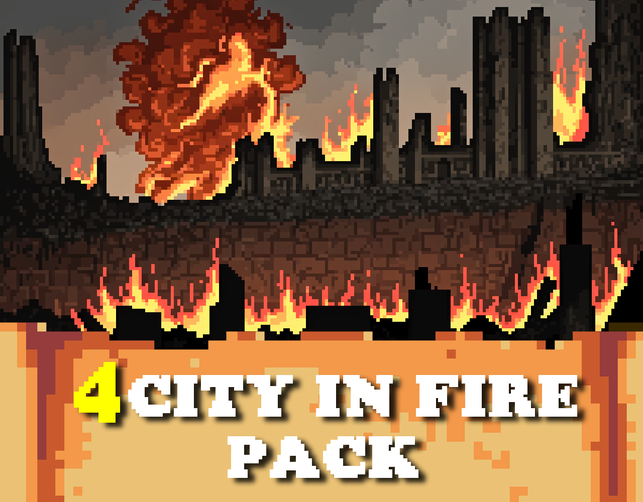 4 City in Fire Backgrounds Pack - Pixelart / Pixel Art sprite Ruins ...