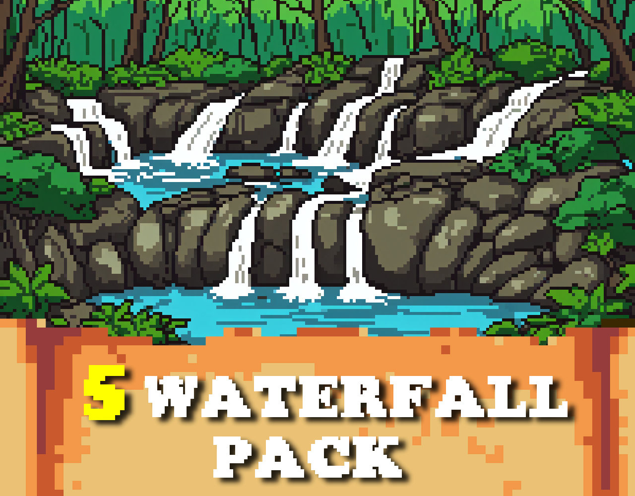 5 Forest Waterfall Backgrounds Assets - Pixelart / Pixel Art sprite ...