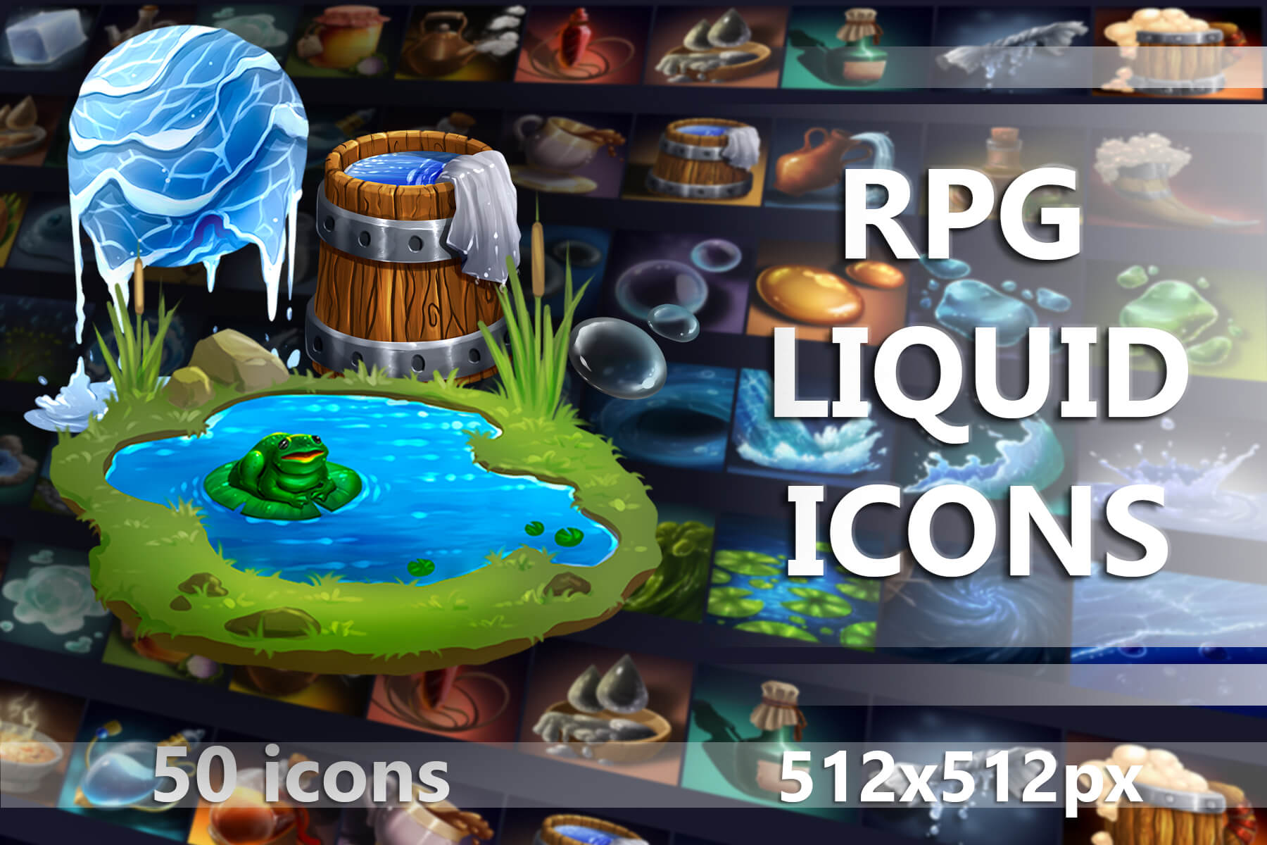 50 Liquid Game RPG Icons by Free Game Assets (GUI, Sprite, Tilesets)