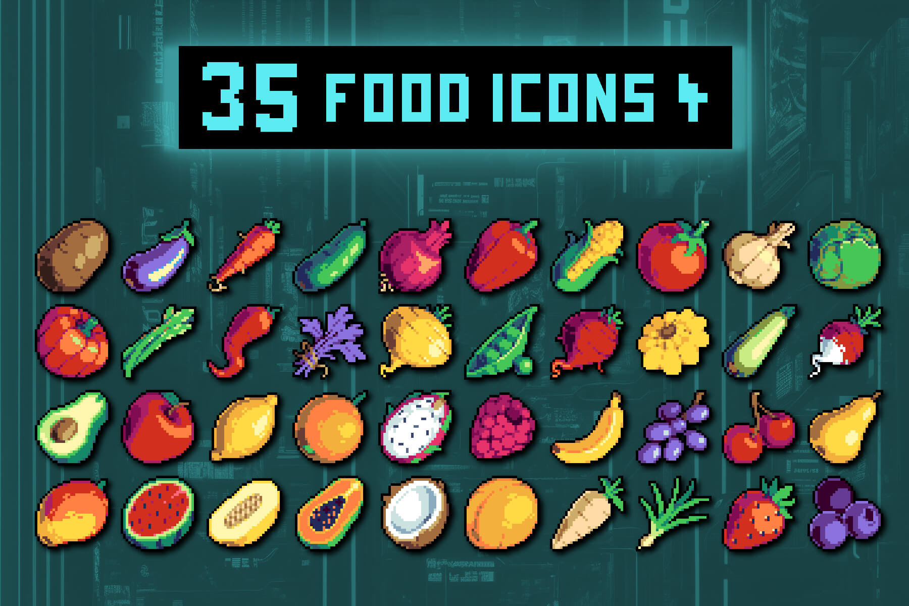 Fruit and Vegetables 32×32 Icons by Free Game Assets (GUI, Sprite ...