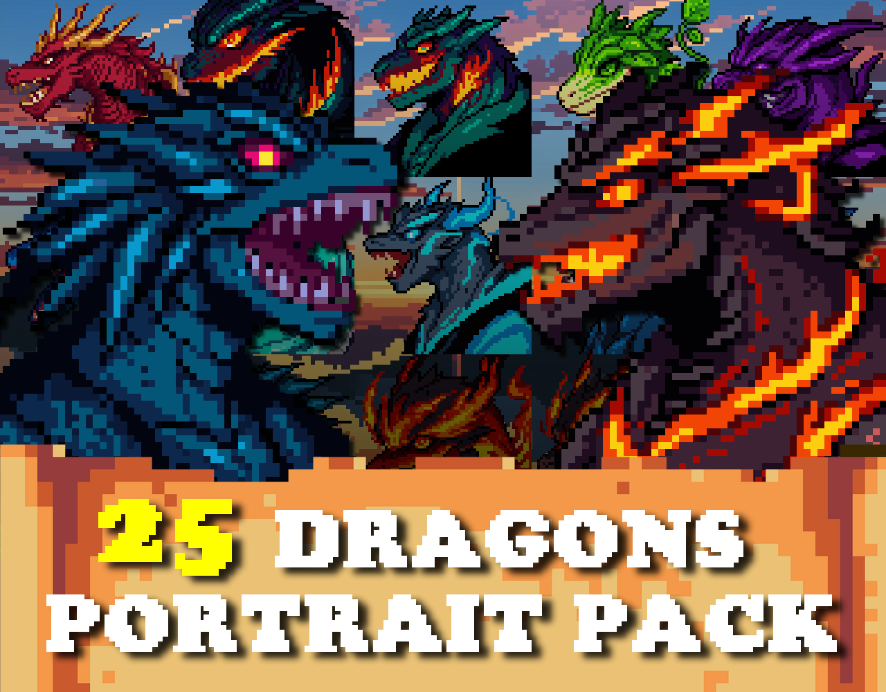 Dragon Portrait Pack Asset - Pixelart / Pixel Art sprite Badass Bust ...