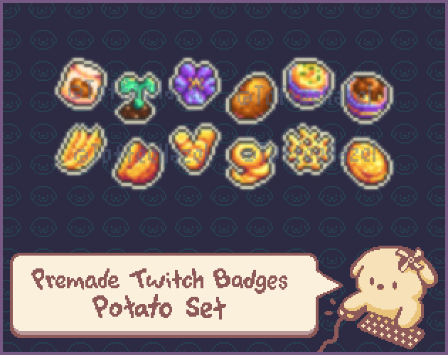 Premade Pixel Twitch Badges Potato set! by ToffeeHazel