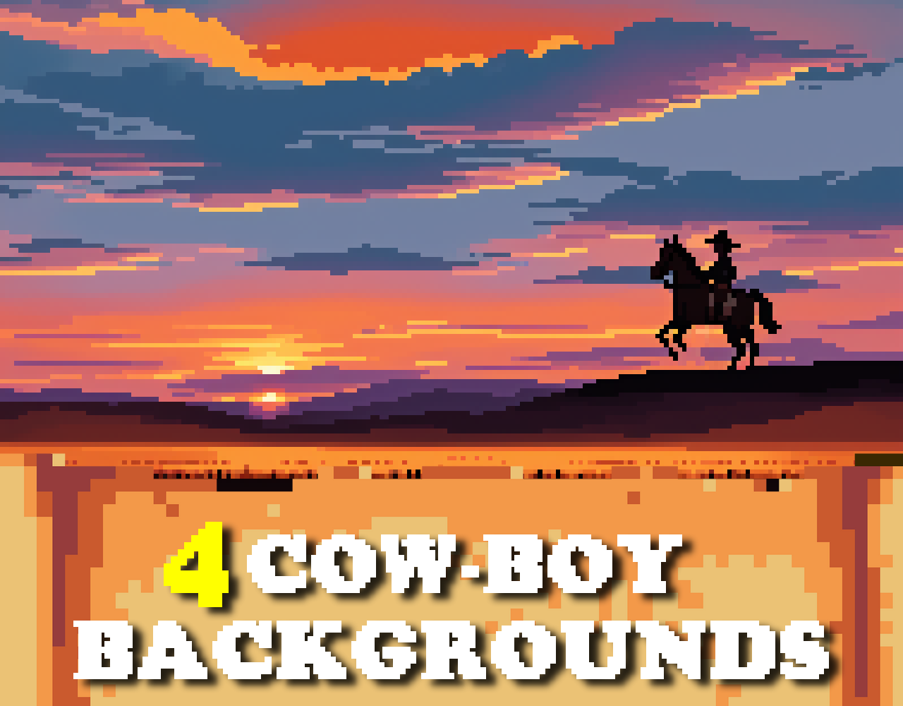 4 beautiful Cow-Boy Backgrounds Assets - Pixelart / Pixel Art sprite ...