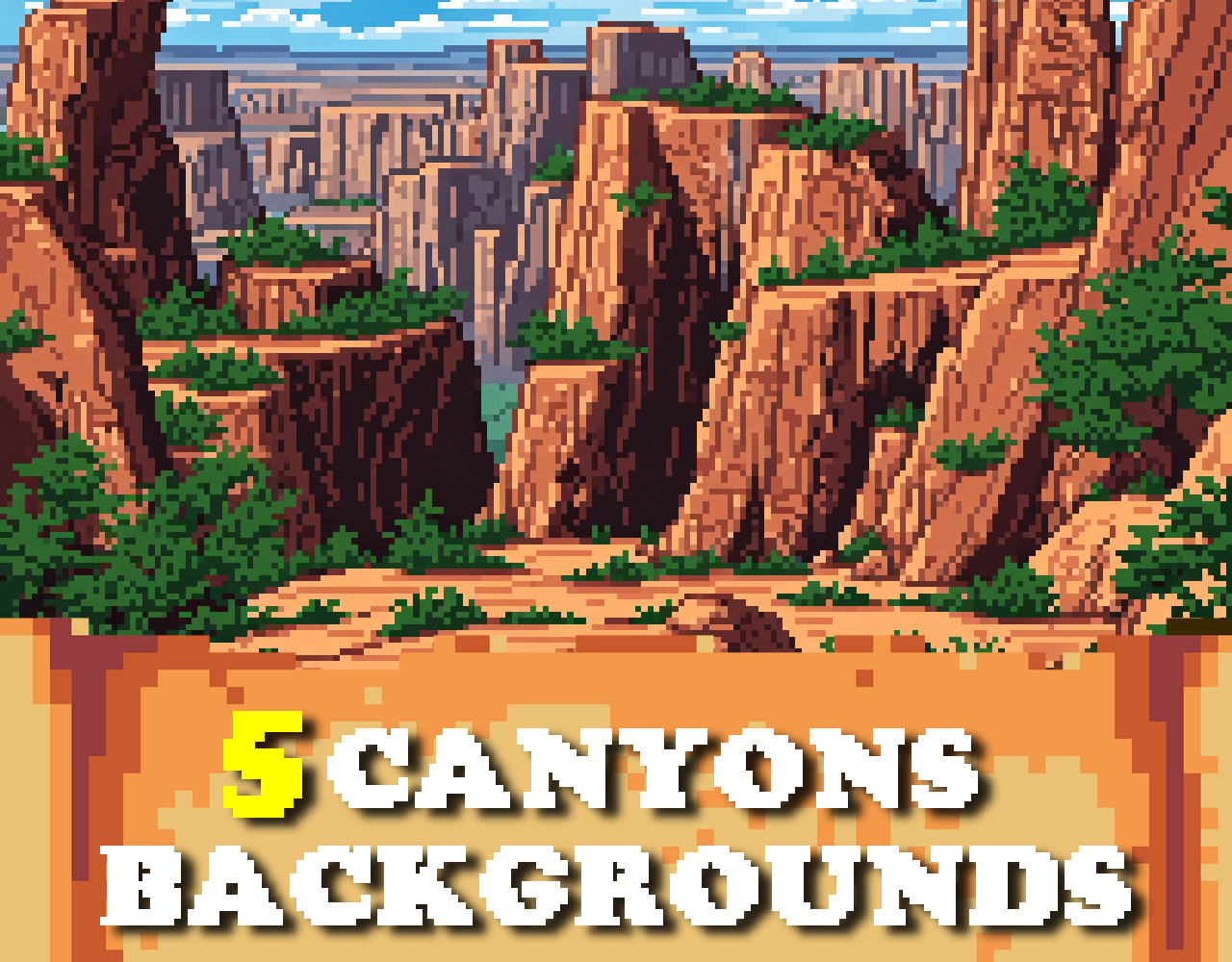 5 beautiful Canyon Backgrounds Assets - Pixelart / Pixel Art sprite ...